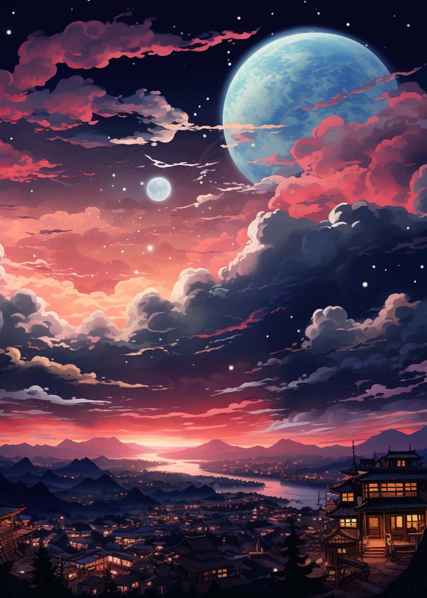 'japanese night sky' Poster, picture, metal print, paint by 5Fine ...