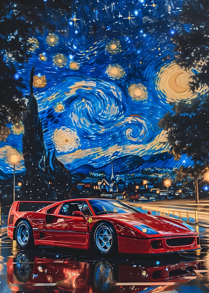 'Ferrari F40 Starry Night' Poster, picture, metal print, paint by Mose ...