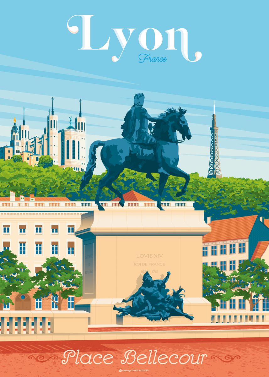 'Lyon France Travel Print' Poster, picture, metal print, paint by Olahoop Travel Posters | Displate