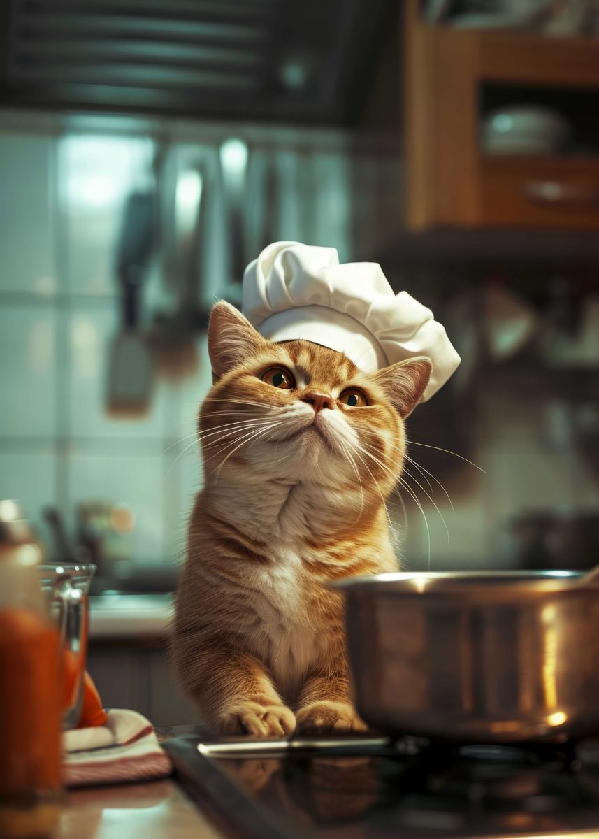 'Cute Chef Cat' Poster, picture, metal print, paint by Ray Faye | Displate