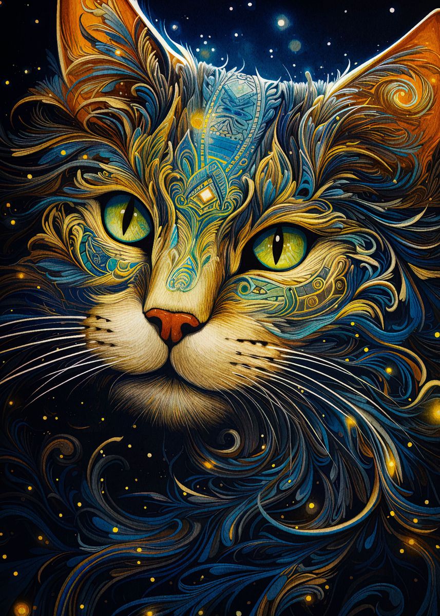 'Abstract Kintsugi Cat' Poster, picture, metal print, paint by Mikaeel ...