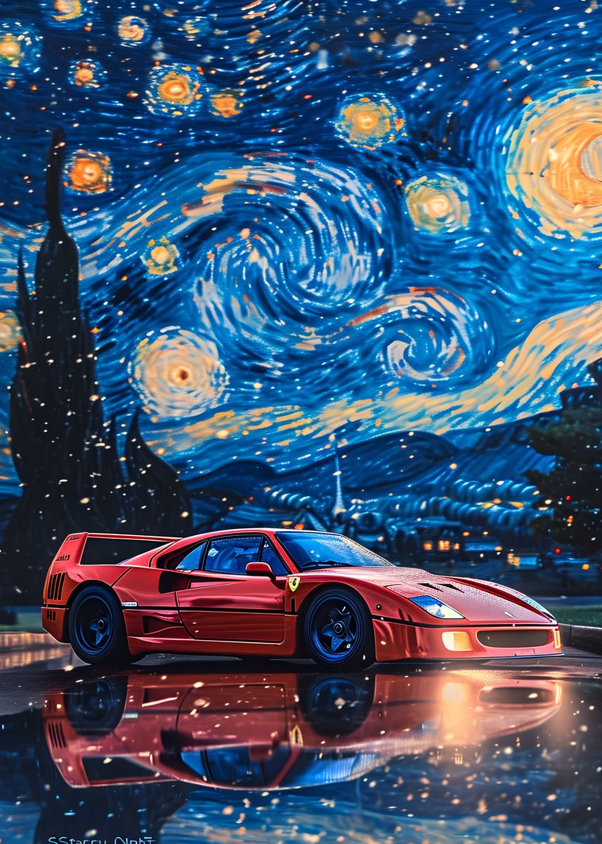 'Ferrari F40 Starry Night' Poster, picture, metal print, paint by Mose ...