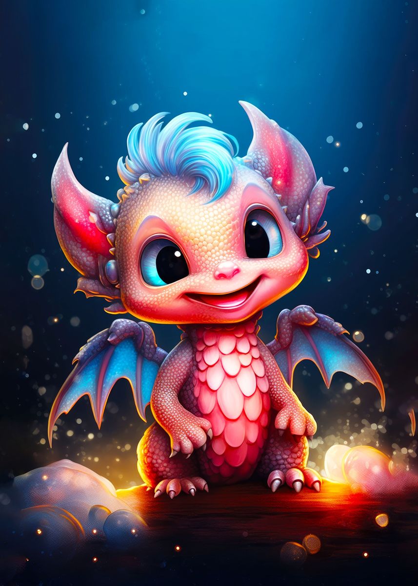 'Cute Rainbow Baby Dragon' Poster, picture, metal print, paint by Super ...