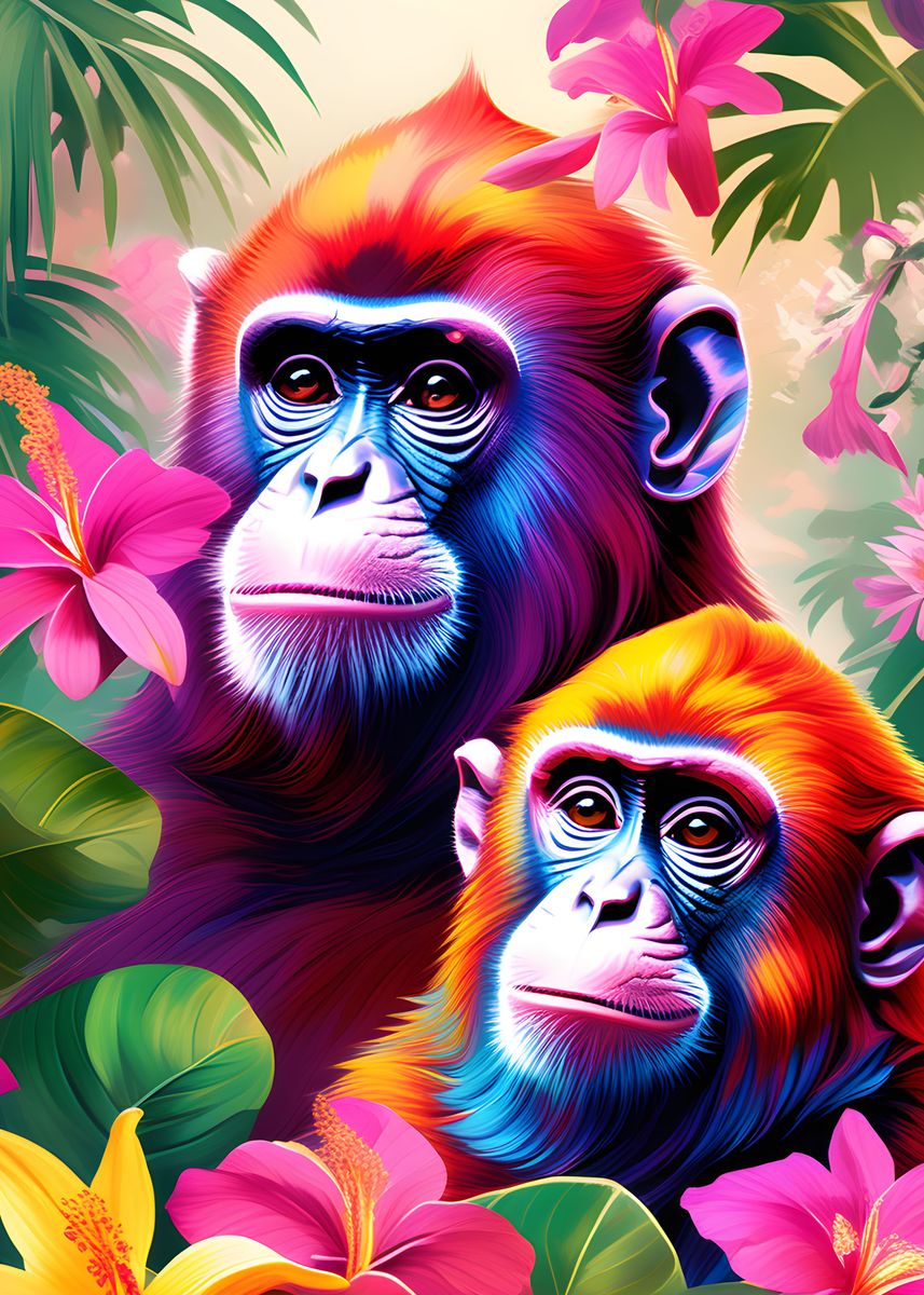 'Floral Monkeys' Poster, picture, metal print, paint by vandervisuals ...