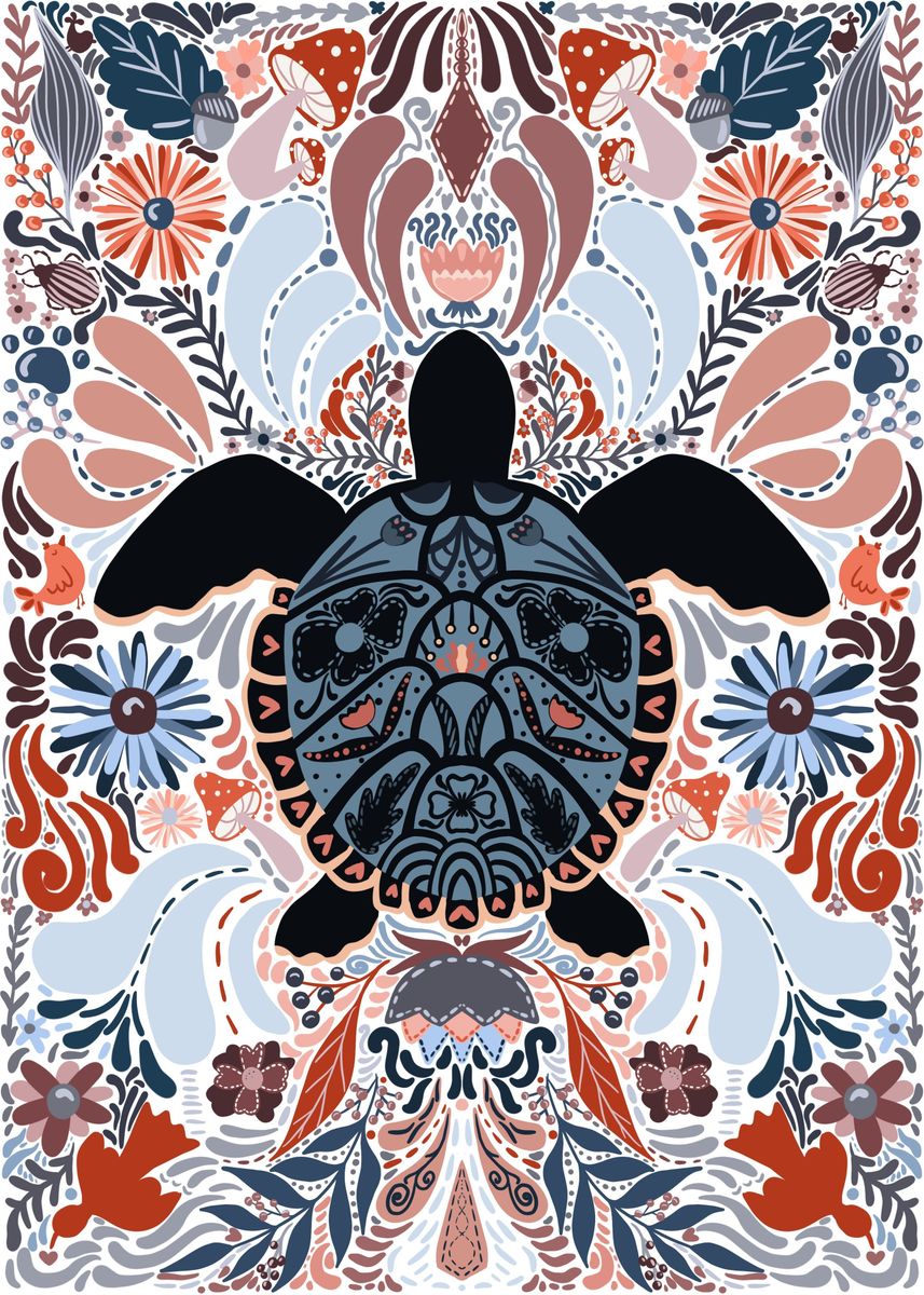 'Turtle folk art' Poster, picture, metal print, paint by Madelen ...