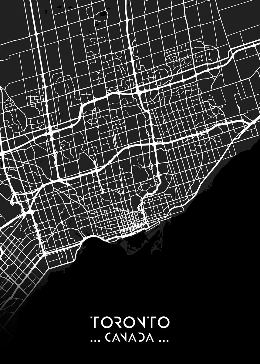 'Toronto City Map Black' Poster, picture, metal print, paint by ...