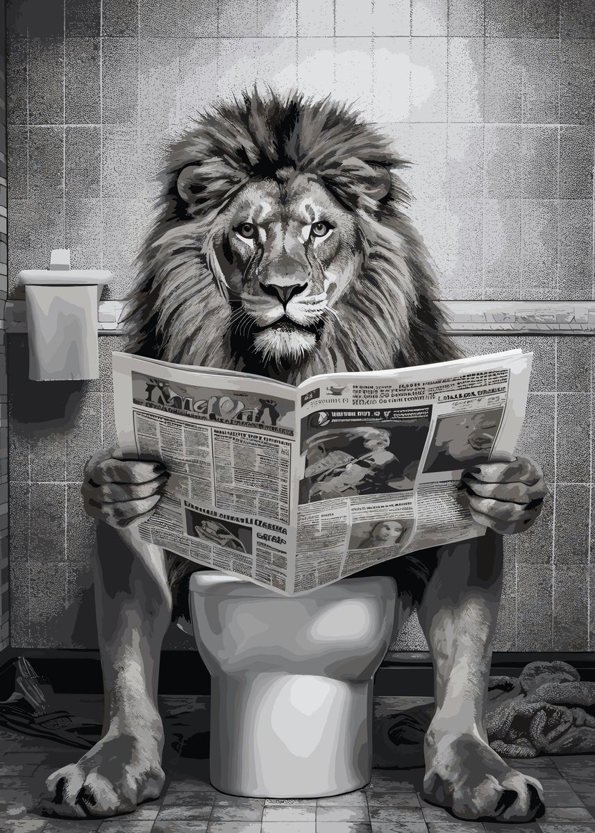 'Lion Toilet Funny Bathroom' Poster, picture, metal print, paint by ...