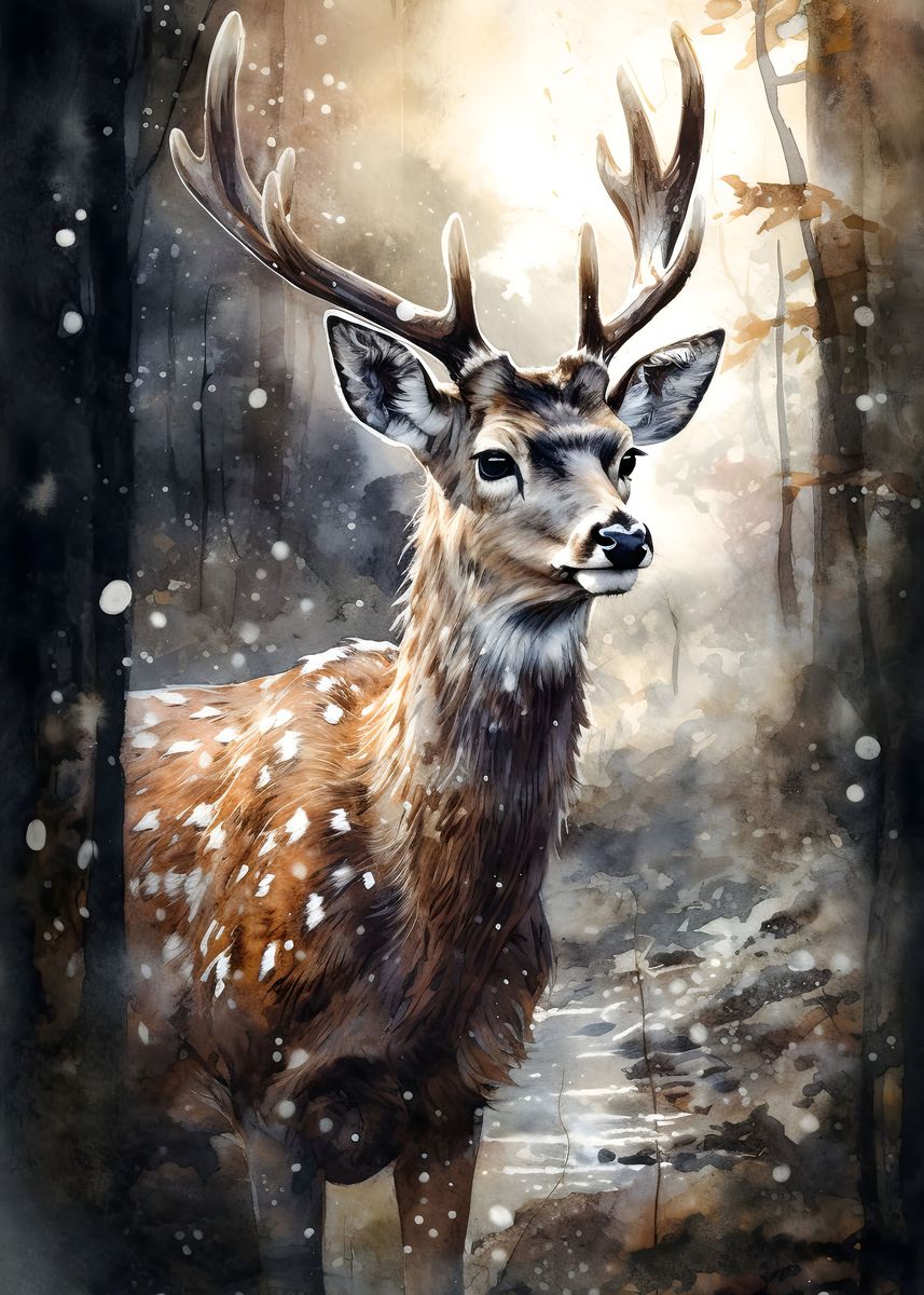 'Deer Animal Art' Poster, picture, metal print, paint by ELYussArt ...