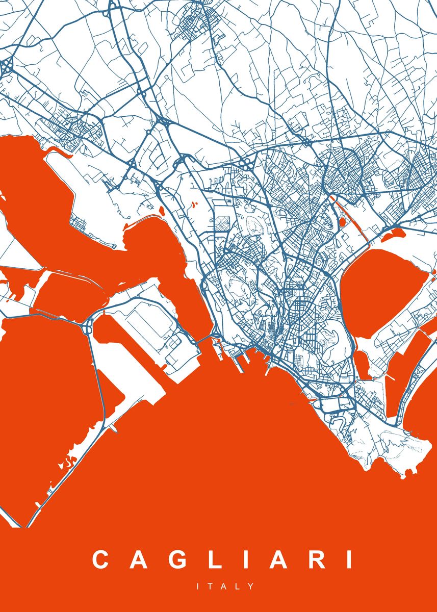 'MAP CAGLIARI ITALY' Poster, picture, metal print, paint by UrbanMaps | Displate