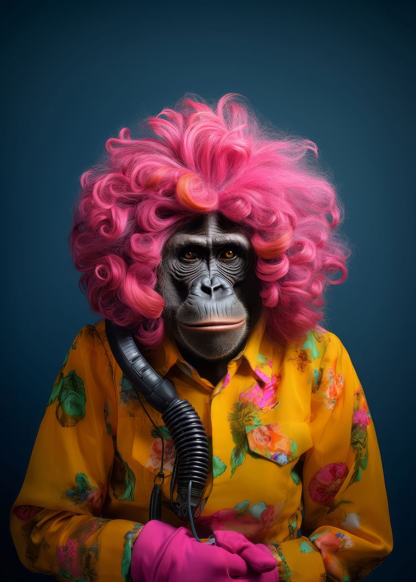 'A gorilla with curly hair ' Poster, picture, metal print, paint by ...