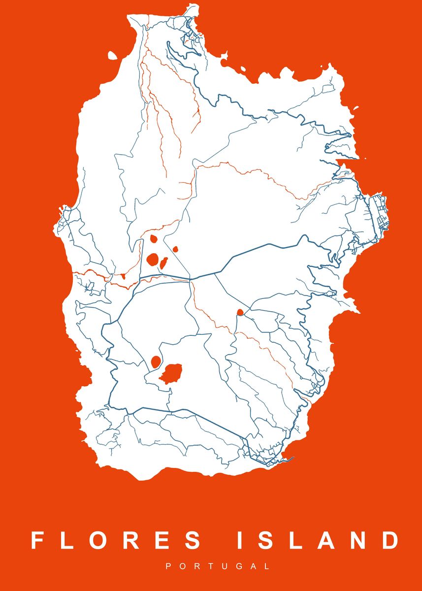 'MAP FLORES ISLAND PORTUGAL' Poster, picture, metal print, paint by ...