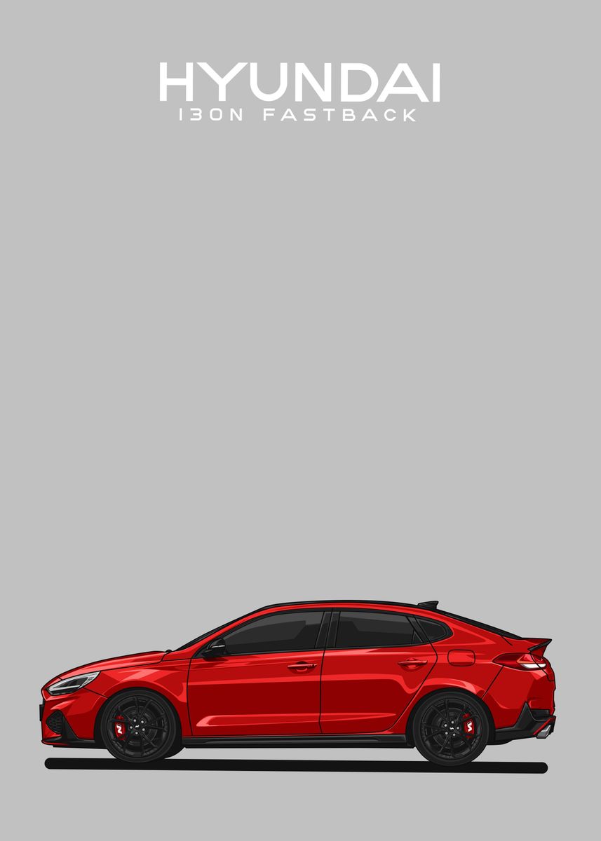 'hyundai i30n fastback red' Poster, picture, metal print, paint by ...