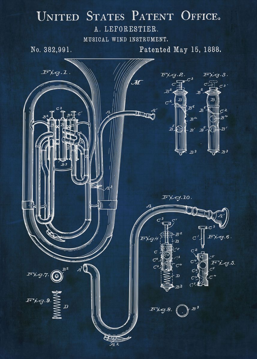 '1888 musical wind instrume' Poster, picture, metal print, paint by ...