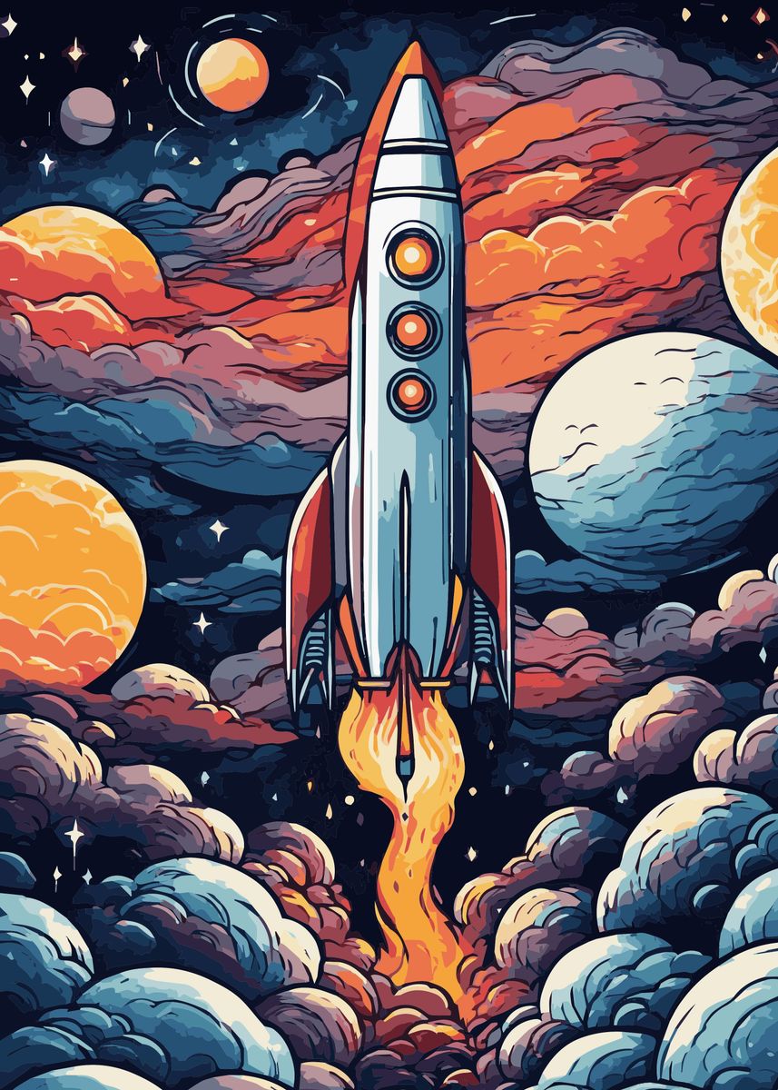 'Rocket Launch Fantasy 5' Poster, picture, metal print, paint by ...