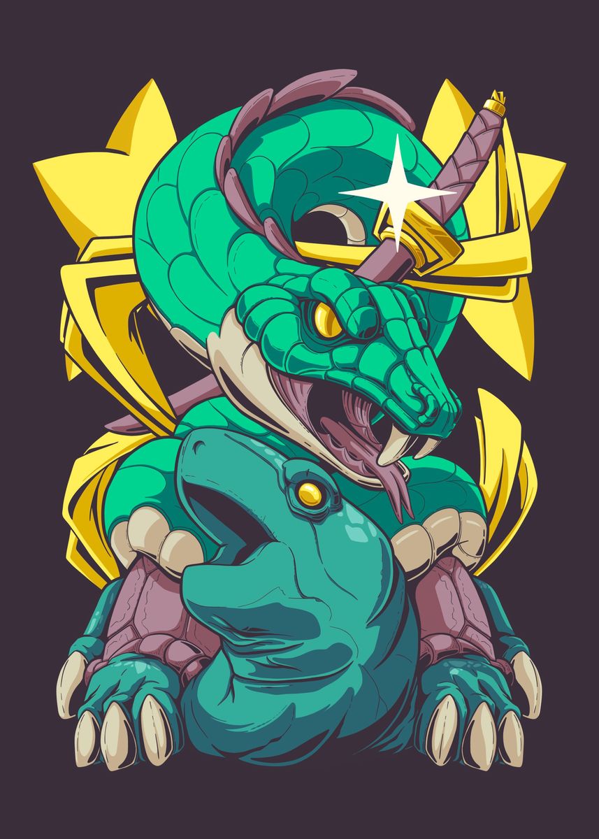 'The great Genbu' Poster, picture, metal print, paint by Patrik | Displate