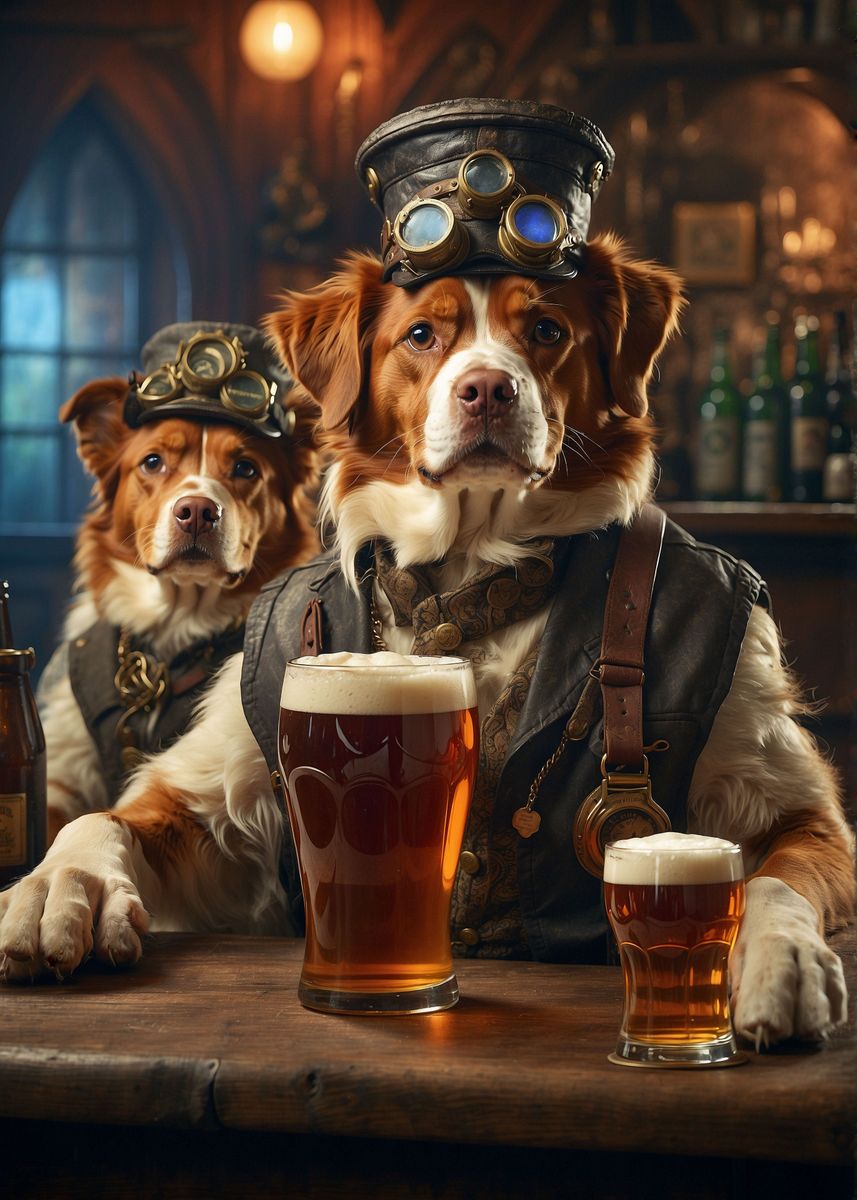 'Brittany Spaniel Beer Dog' Poster, picture, metal print, paint by ...