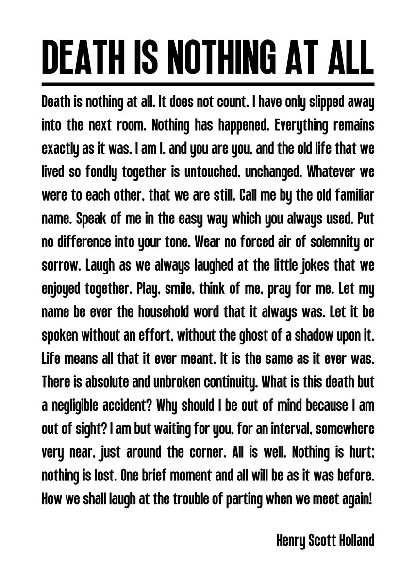 'Death is Nothing at All' Poster, picture, metal print, paint by Nae ...