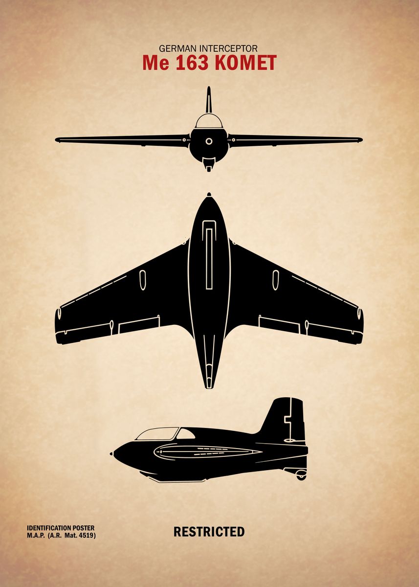 'Me163 Komet Identification' Poster, picture, metal print, paint by ...