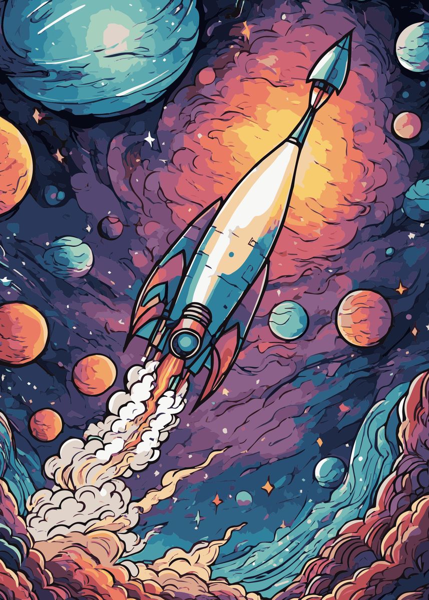 'Rocket Launch Fantasy 10' Poster, picture, metal print, paint by ...