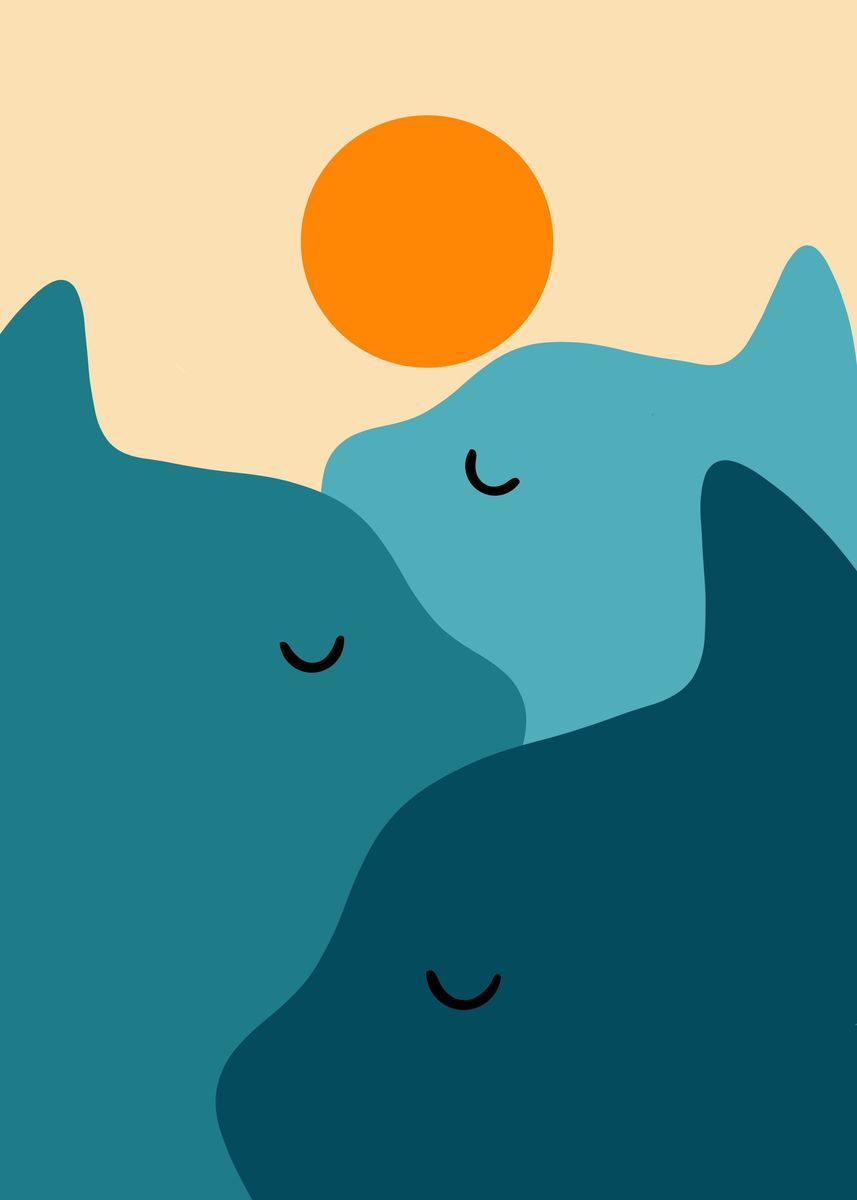 'Cat Cliff' Poster, picture, metal print, paint by AL | Displate