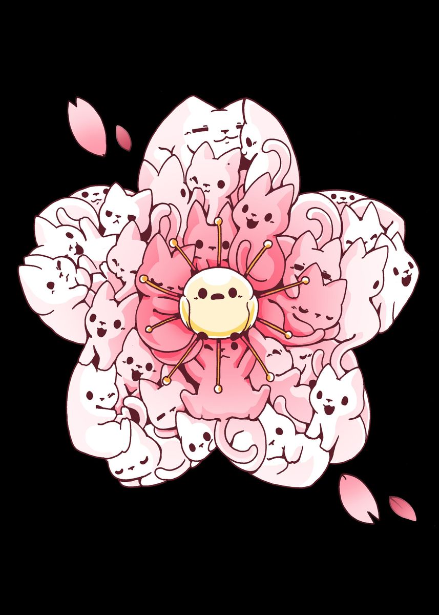 'Sakura Kittens' Poster, picture, metal print, paint by Valentina ...