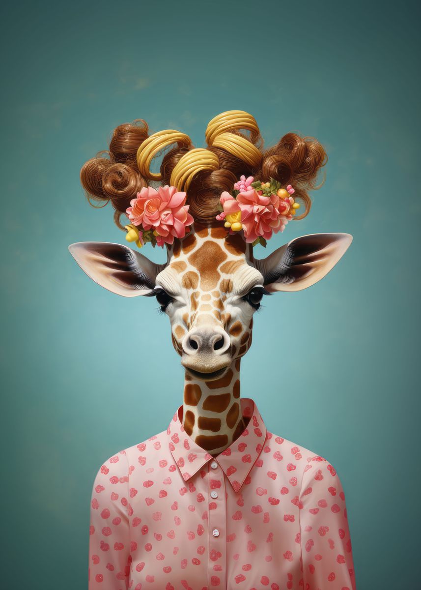 'An giraffe with curly hair' Poster, picture, metal print, paint by ...