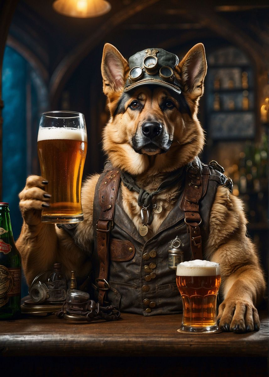 'German Shepherd Beer Hound' Poster, picture, metal print, paint by ...