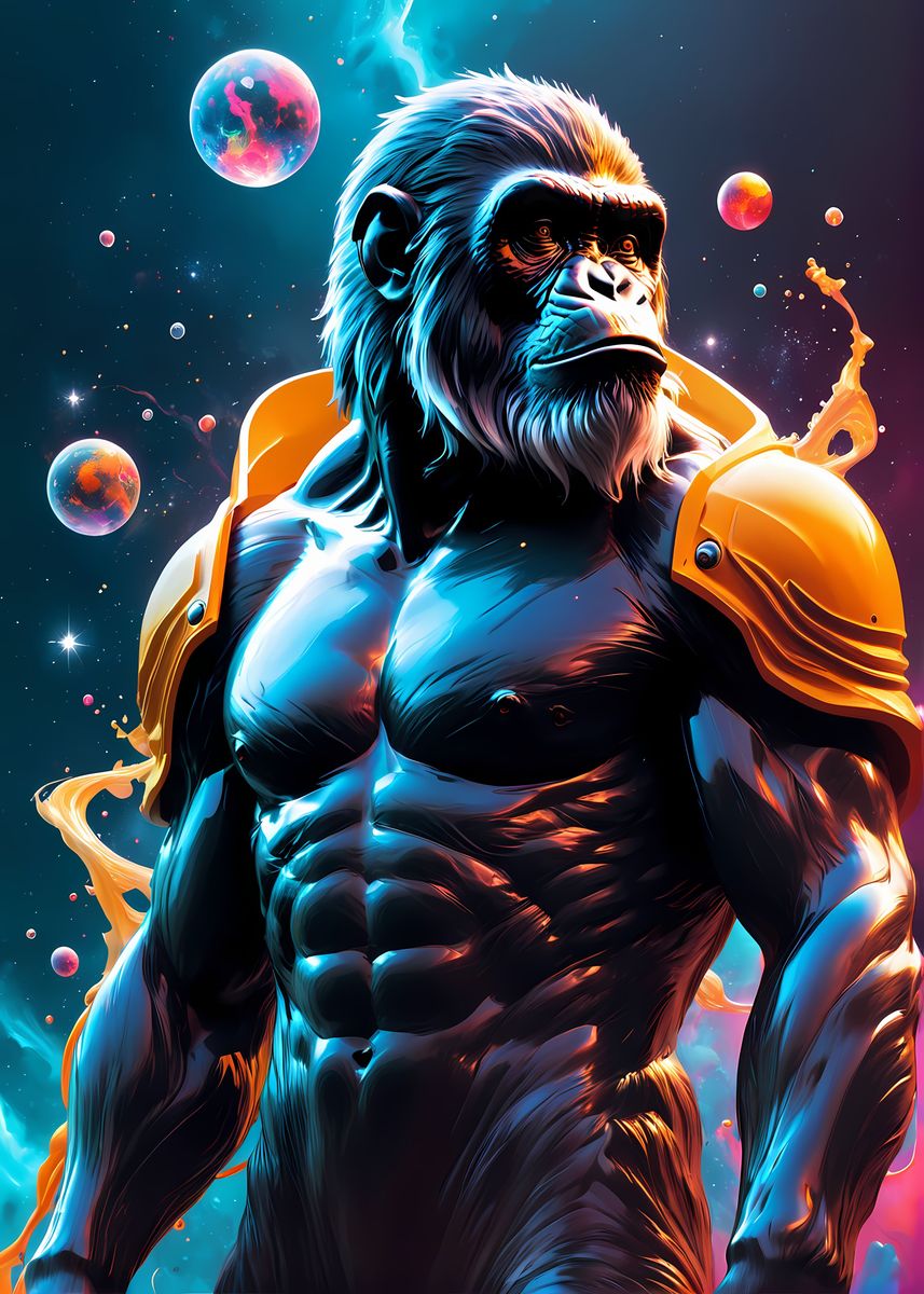 'Ape Cosmic Space' Poster, picture, metal print, paint by Surreal Print ...