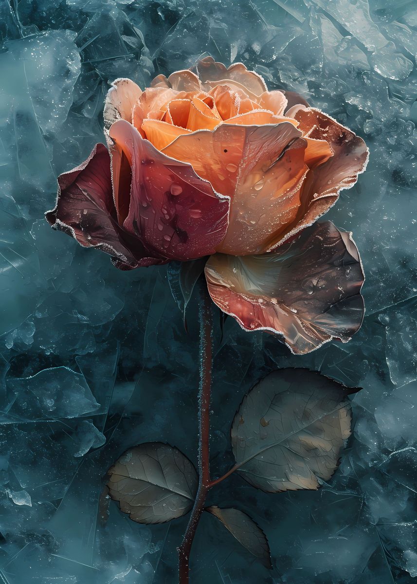 'Frozen Rose Icy Lake' Poster, picture, metal print, paint by Silvie ...