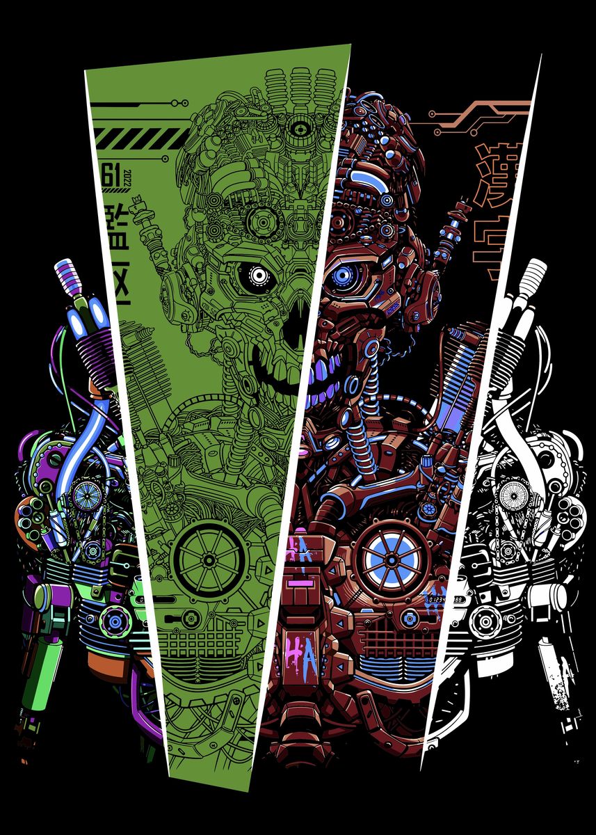 'Robot Skulls' Poster, picture, metal print, paint by JEE JEE | Displate