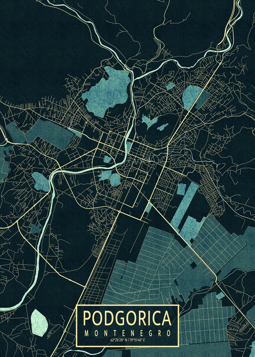 'Podgorica City Map Summer' Poster, picture, metal print, paint by ...