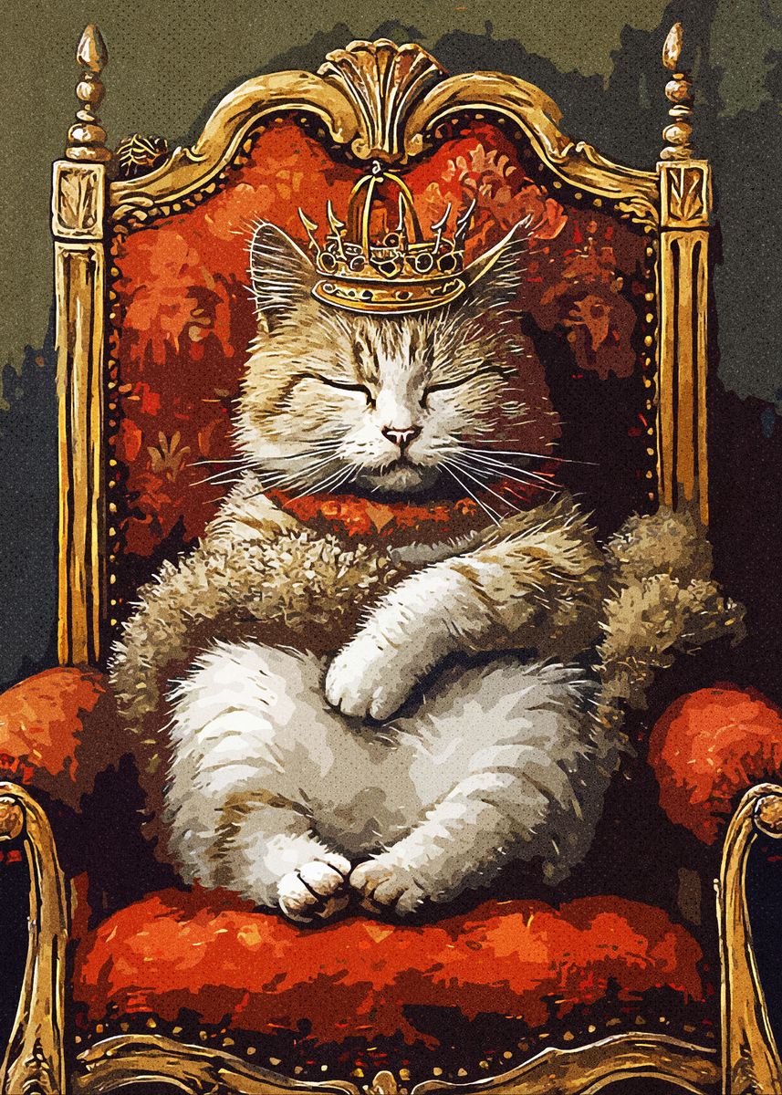 'Cute King Cat' Poster, picture, metal print, paint by Ammar Zain ...