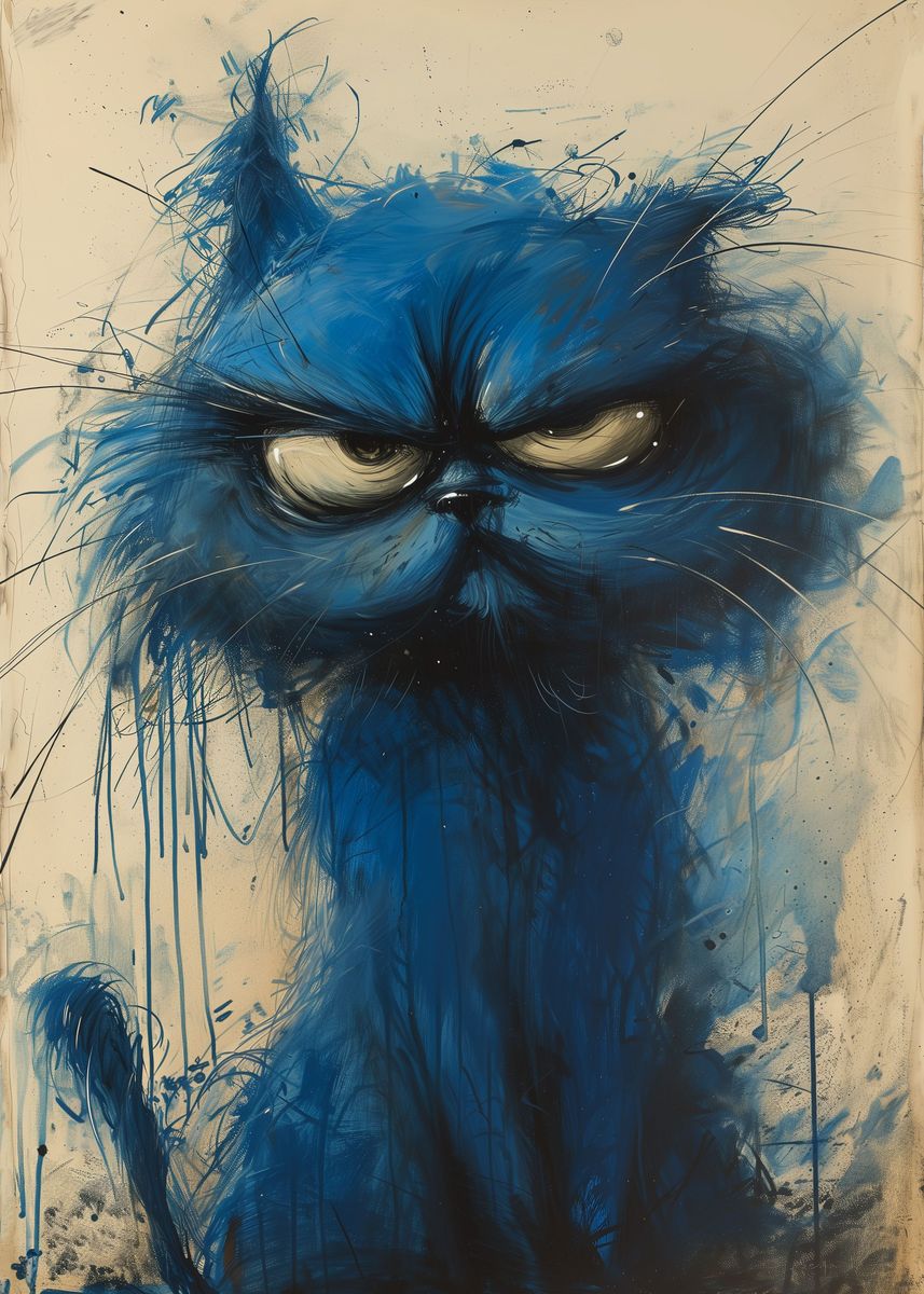 'Grumpy Blue Cat' Poster, picture, metal print, paint by ...