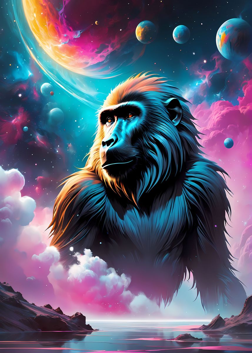 'Baboon Cosmic Space' Poster, picture, metal print, paint by Surreal ...
