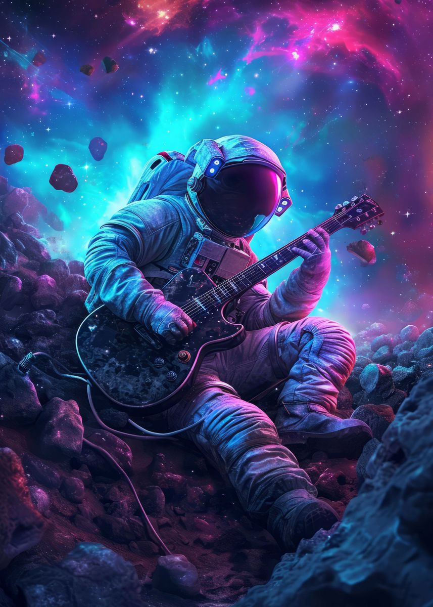 'Astronaut Guitar in Space' Poster, picture, metal print, paint by ...
