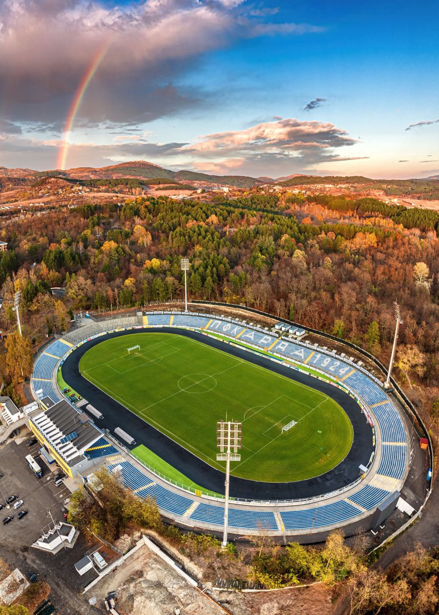 'Rainbow over the stadium ' Poster, picture, metal print, paint by ...