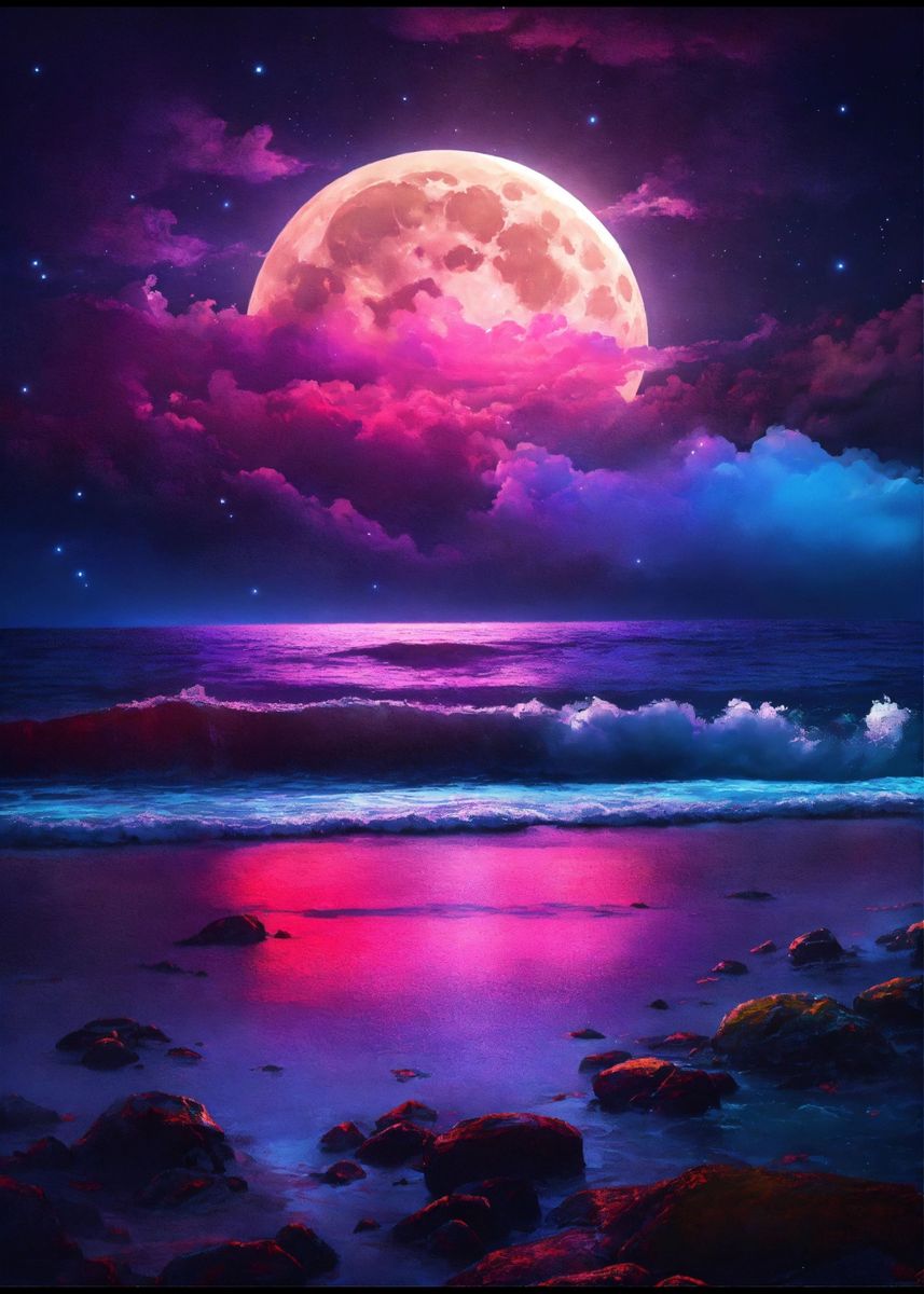 'Moon and Colors Painting' Poster, picture, metal print, paint by ...