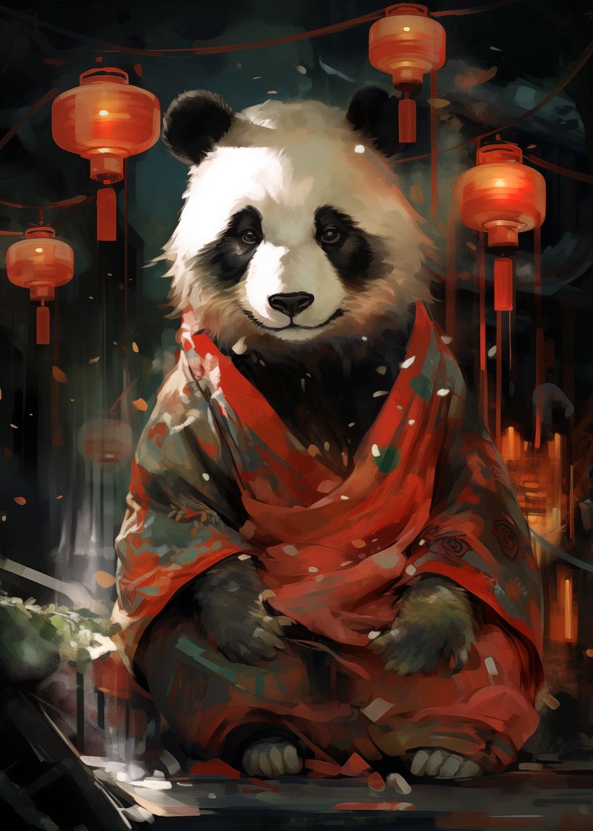 'Japanese Panda In Kimono' Poster, picture, metal print, paint by ...