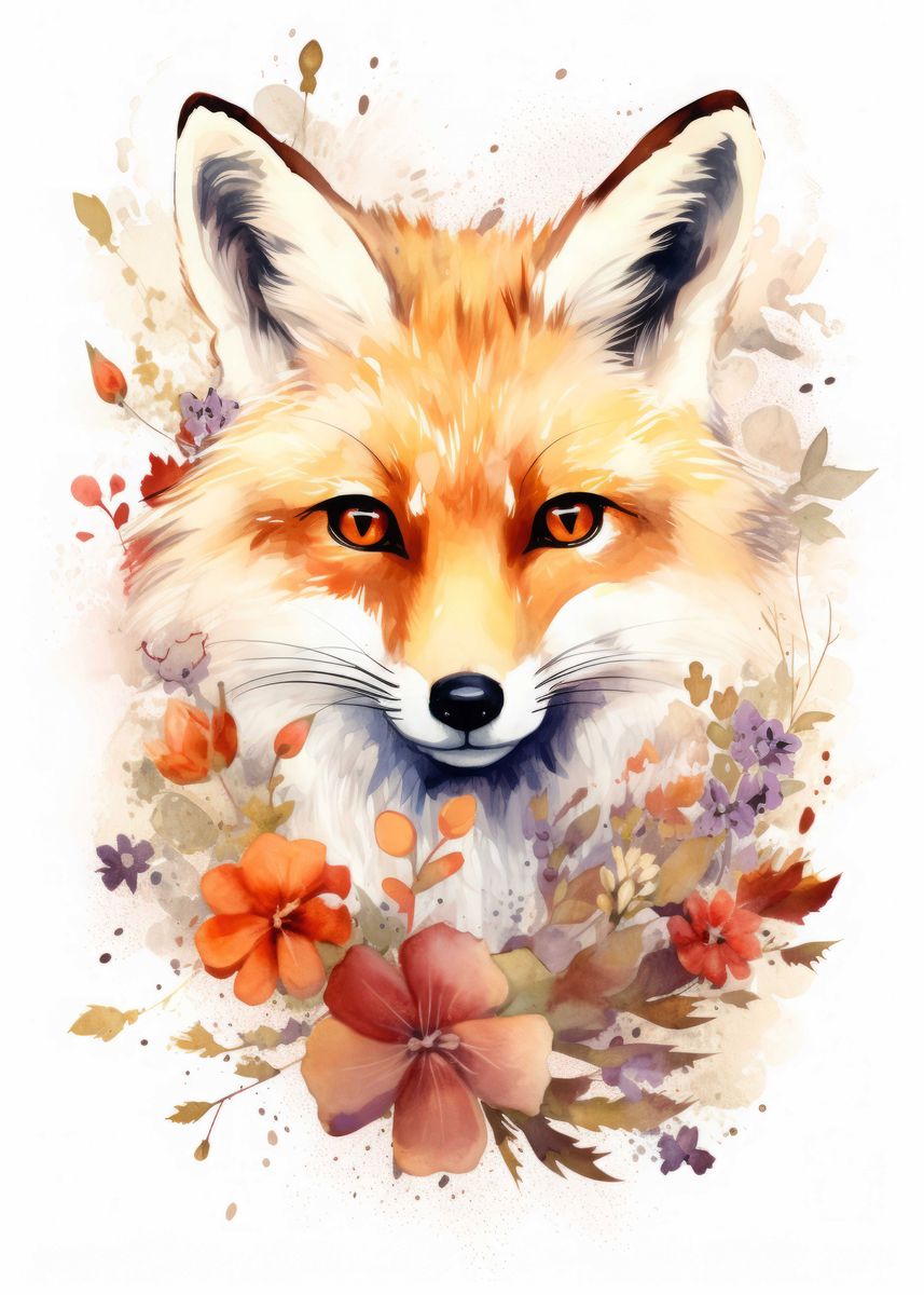 'Red Fox Watercolor' Poster, picture, metal print, paint by Mason Scott | Displate