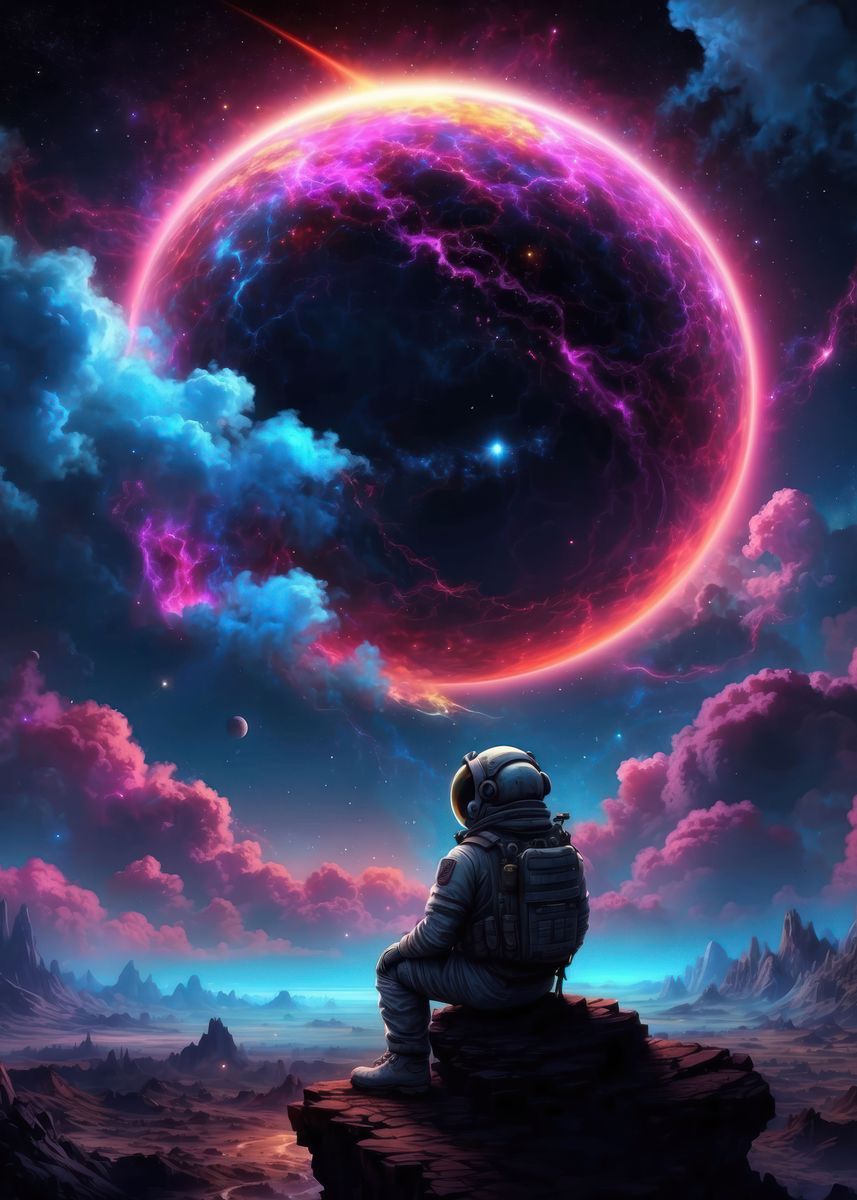 'space gaming gamer neon' Poster, picture, metal print, paint by ...