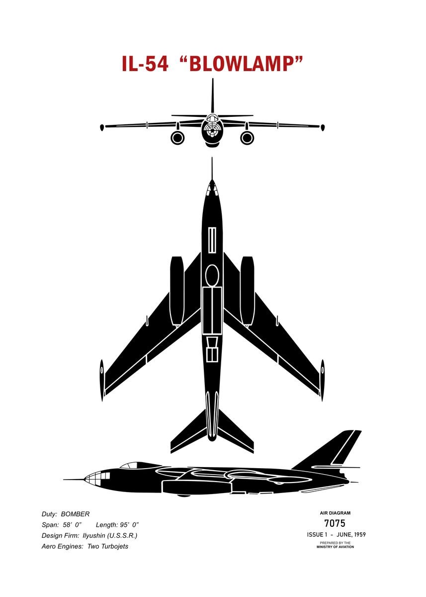 'Ilyushin Il54 Recognition' Poster, picture, metal print, paint by ...