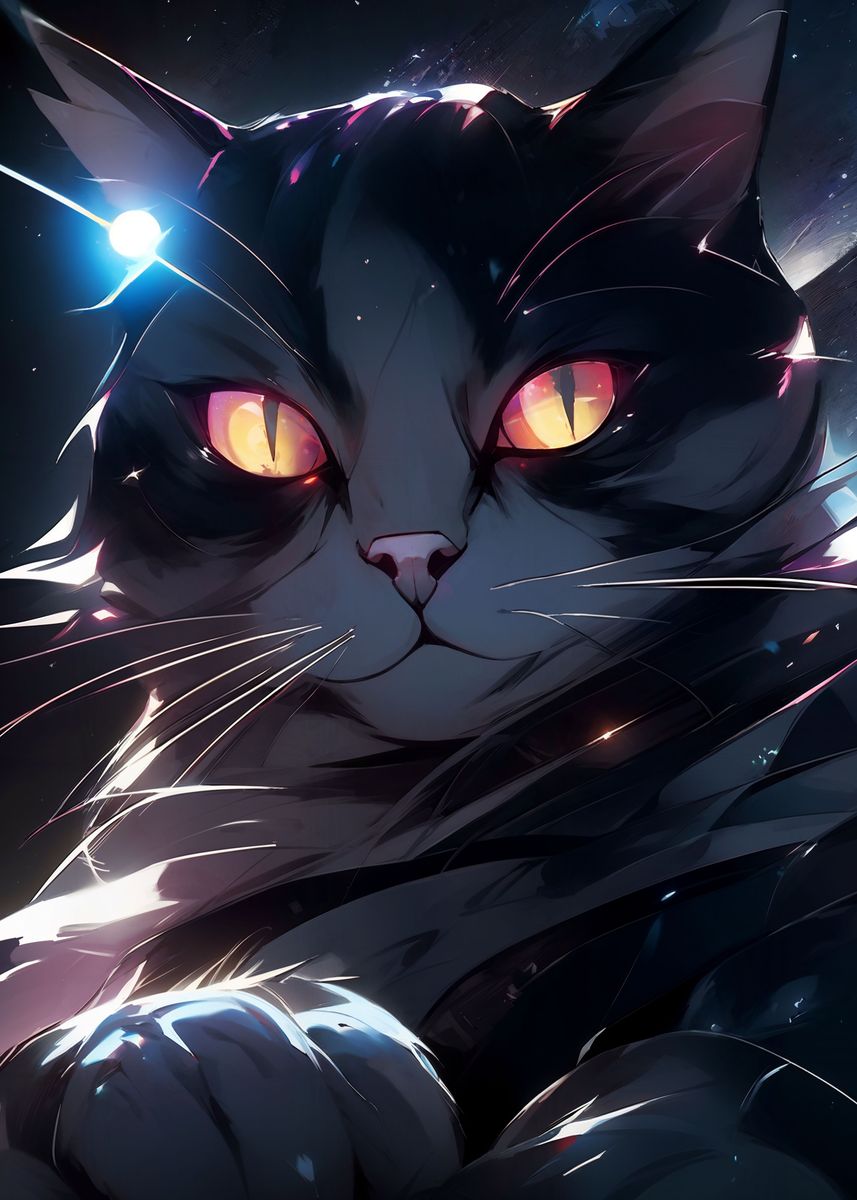 'Space Anime Cat' Poster, picture, metal print, paint by Lukasz Kobylka ...