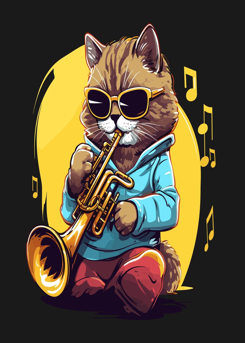 'cute Cat love music' Poster, picture, metal print, paint by Biliacci ...