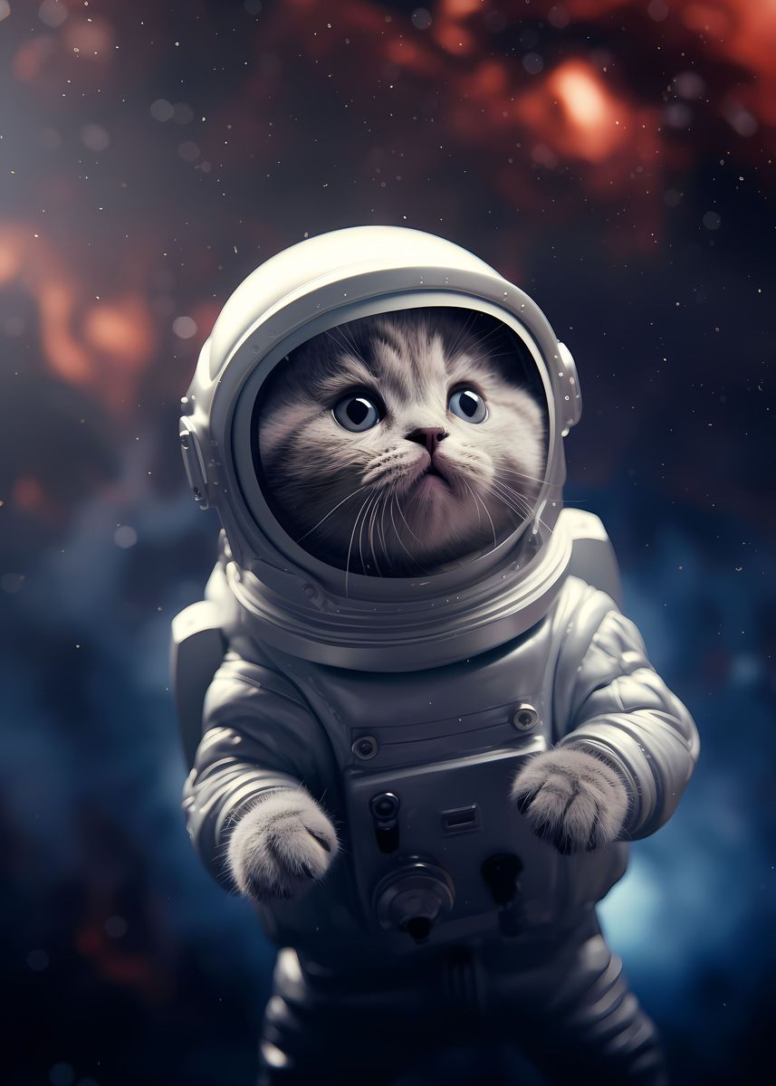 'Astronaut Kitten Cat Katze' Poster, picture, metal print, paint by ...