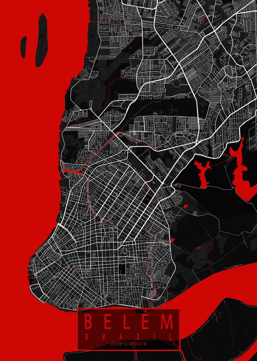 'Belem City Map Oriental' Poster, picture, metal print, paint by deMAP ...