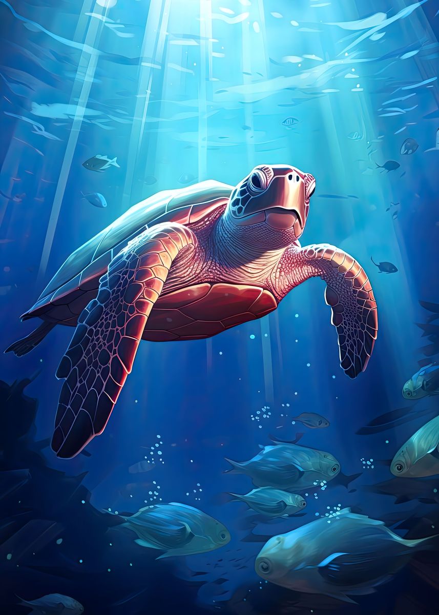 'Turtle Sea Animals ' Poster, picture, metal print, paint by ELYussArt | Displate