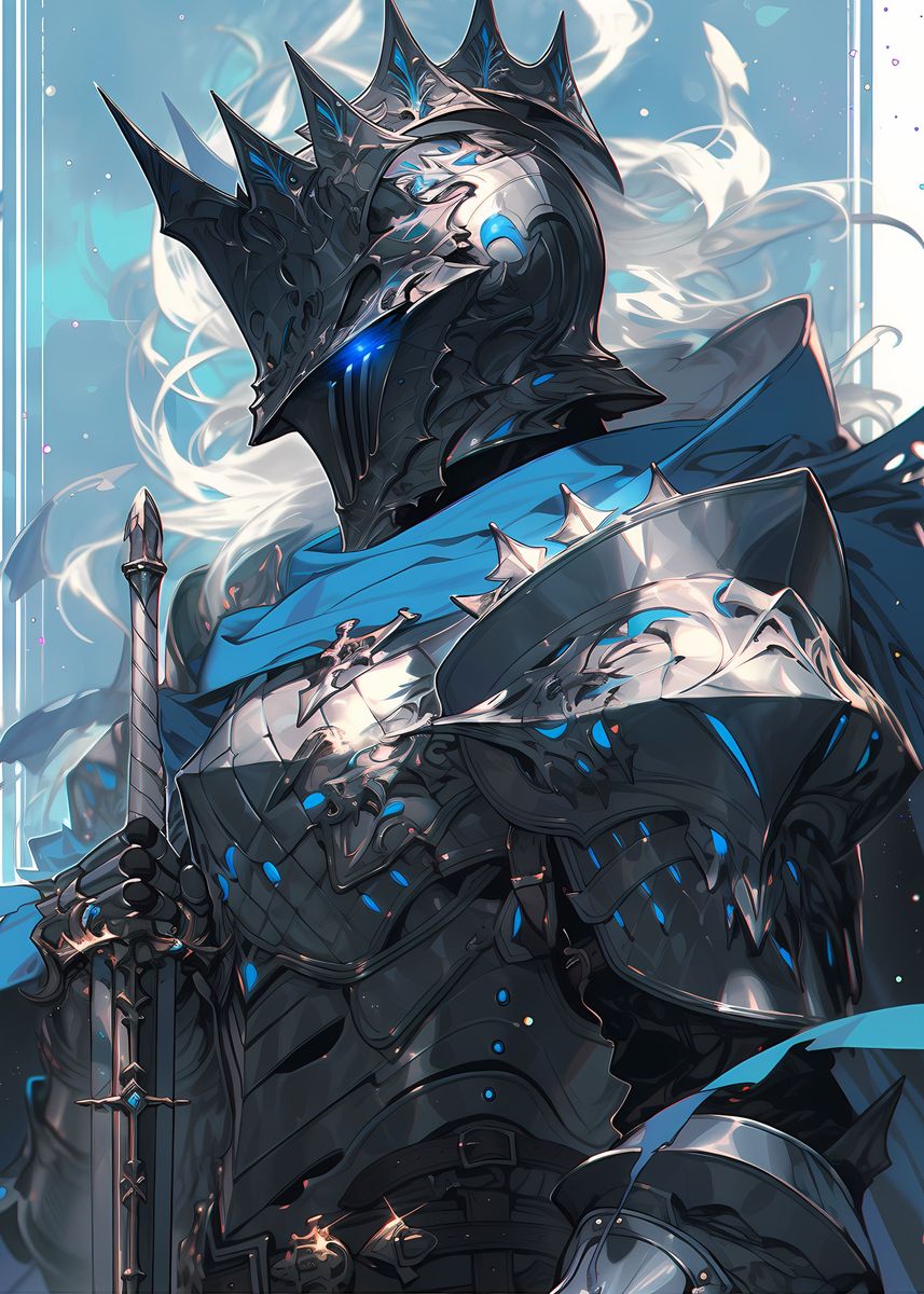 'bleu scarf knight' Poster, picture, metal print, paint by SACSAFON ...