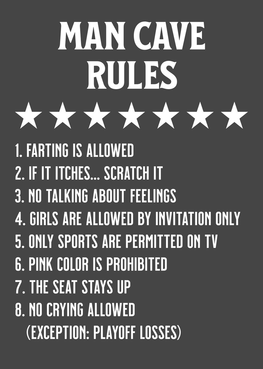 'MAN CAVE RULES STARS' Poster, picture, metal print, paint by Atomic ...
