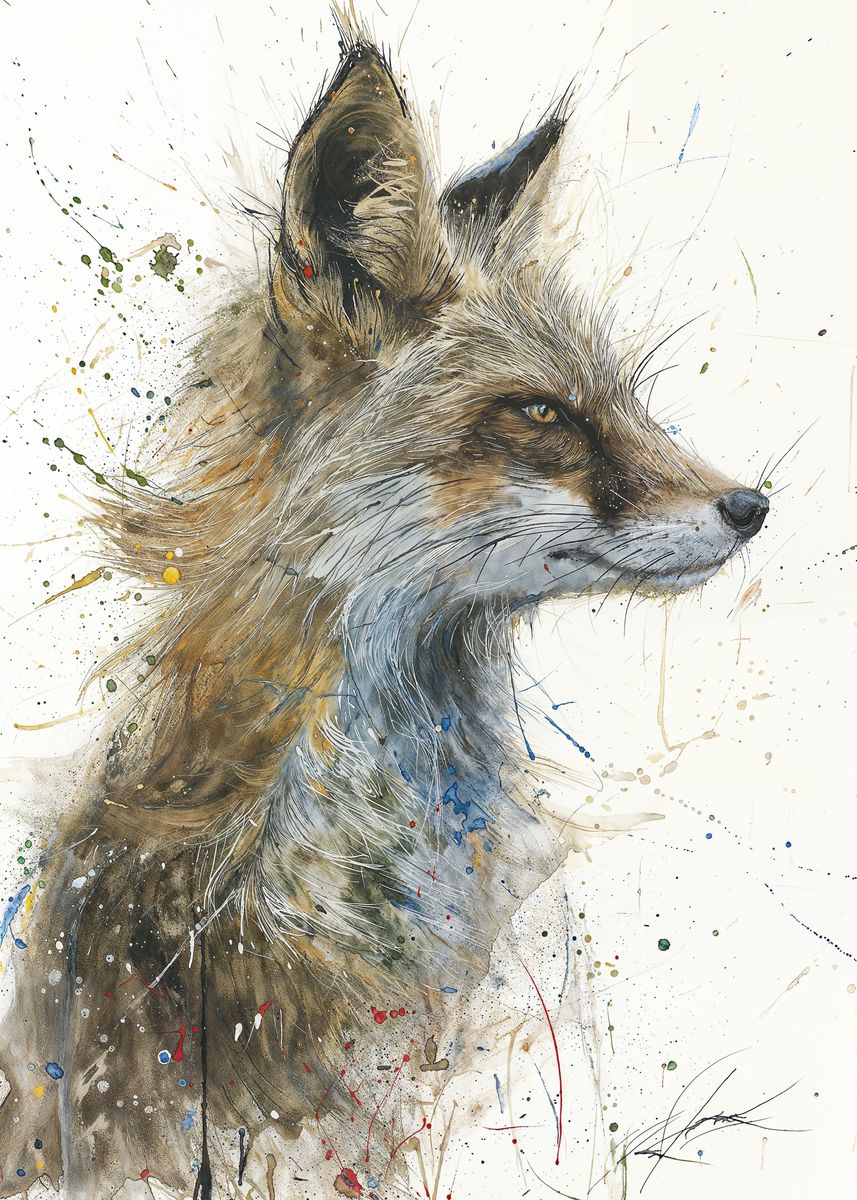 'Fox Splatter Portrait' Poster, picture, metal print, paint by Katsu ...