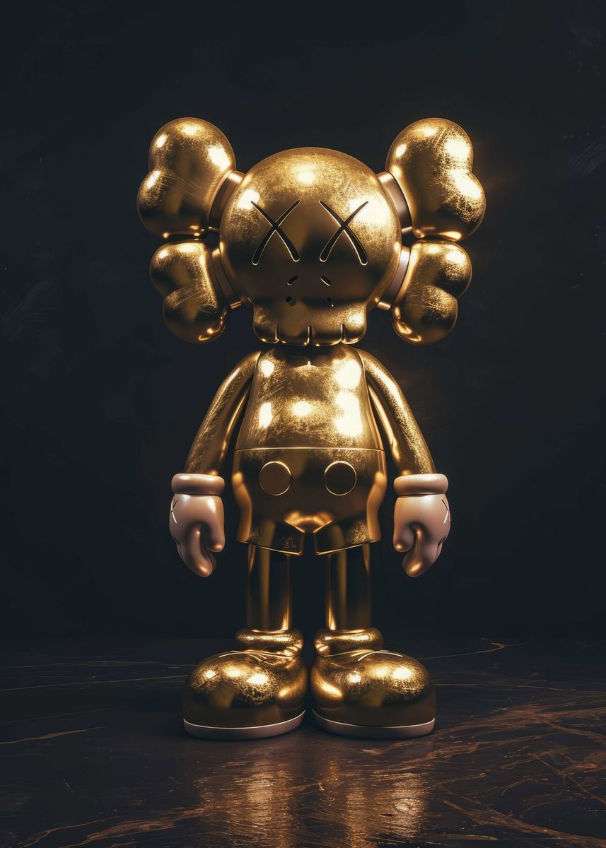 'Kaws Elegant 3D Dark Gold' Poster, picture, metal print, paint by ...